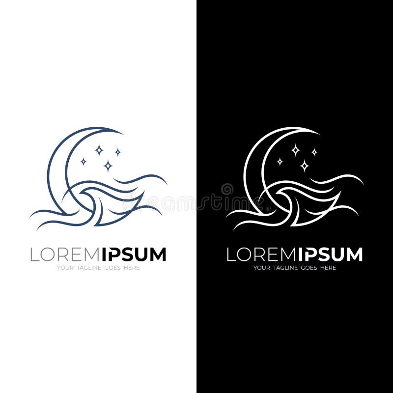 Combination of Moon and Sea Wave Logo, Line Style Stock Vector ...
