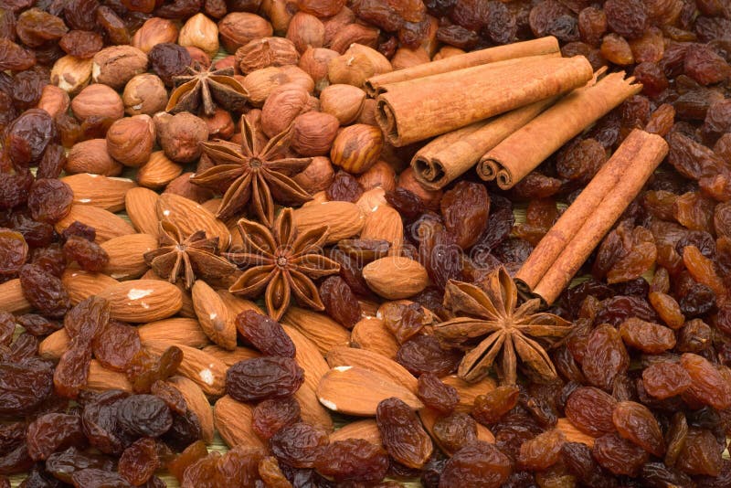 Combination of Nuts and Spice Stock Image - Image of flavor, decoration ...