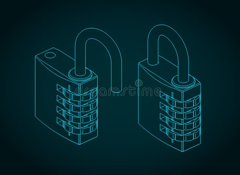 Combination Padlock Isometric Blueprint Stock Vector - Illustration of ...