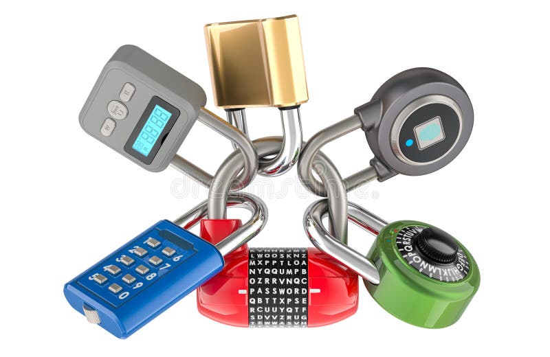 Combination Padlocks, Different Types, 3D Rendering Stock Illustration ...