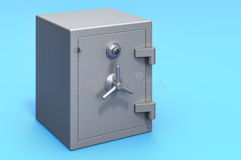 Combination Safe Box on Blue Backdrop, 3D Rendering Stock Illustration ...