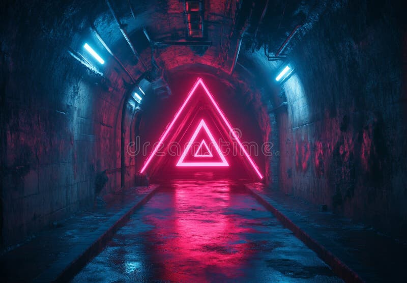 The Combination of a Series of Glowing Neon Triangles Forms a Futuristic Tunnel Stock Image ...