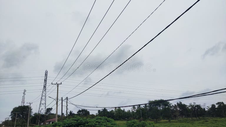 A Combination of Several Power Cables and Towers that are Installed ...