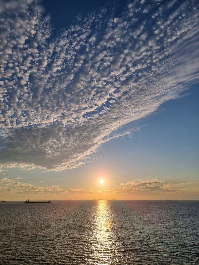 Combination Sky Cloud Sun Sea and Ship Stock Photo - Image of shore ...