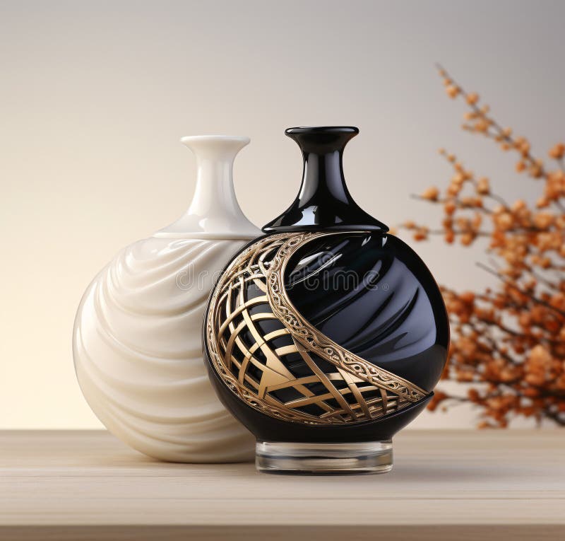 The Combination of Two Different Bottles of Black and White As an ...