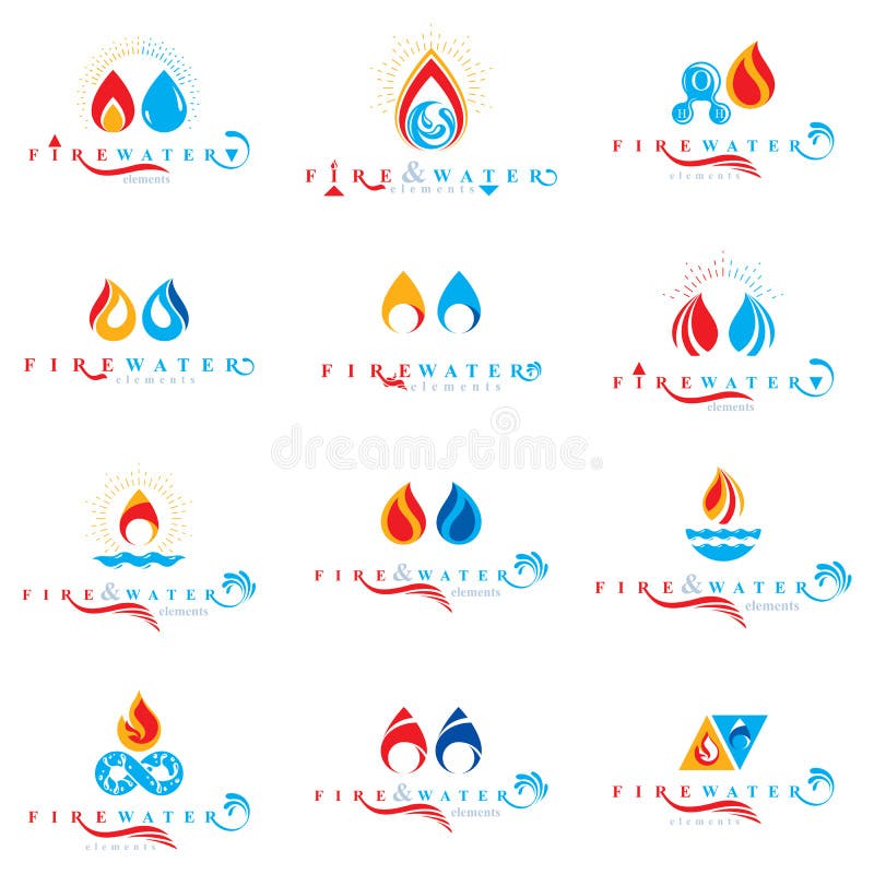 Combination Of Water And Fire Elements Abstract Logotypes Collection ...