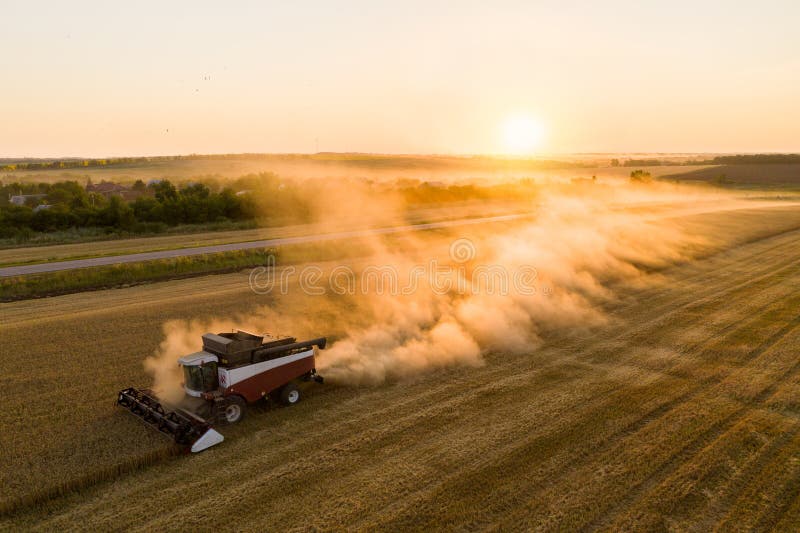 Combine Harvester. Aerial View Stock Image - Image of industrial ...
