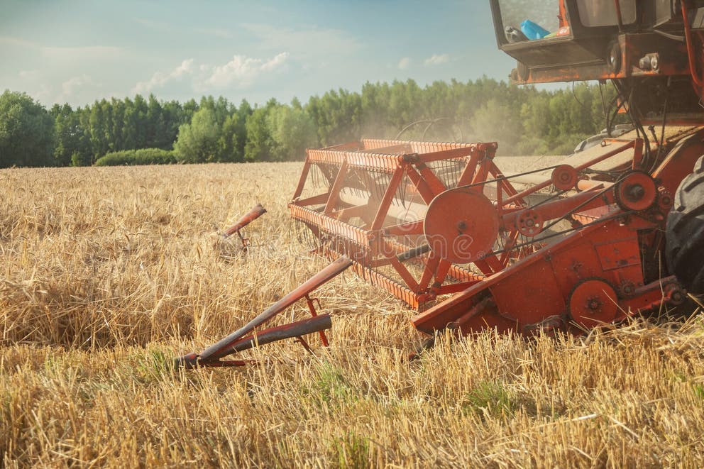 A Combine Harvester Mowing Low, Poor Grain Yields Stock Image - Image ...