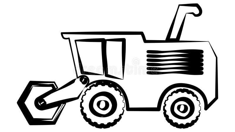 Combine Harvester Outline Isolated on White Background. Clipart Stock ...