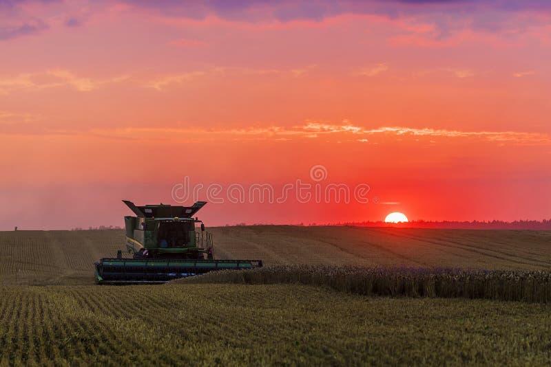 Combine Harvester at Sunset Stock Image - Image of landscape, combine ...