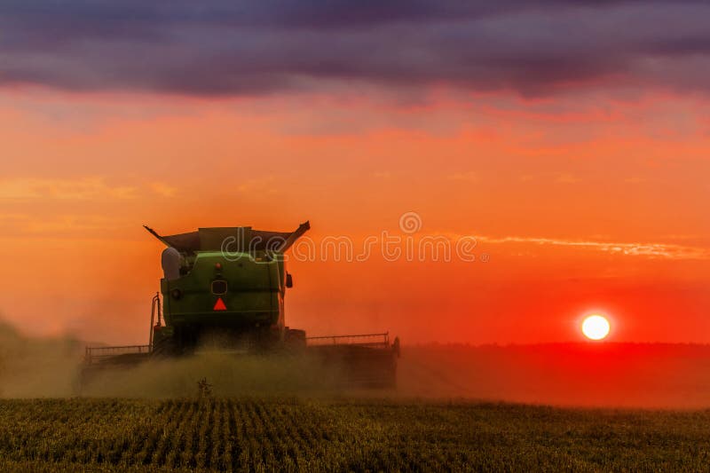 Combine Harvester at Sunset Stock Image - Image of sunset, farming ...