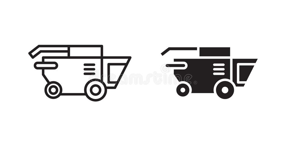 Combine Harvester Thin Line Vector Icon Set Stock Vector - Illustration ...