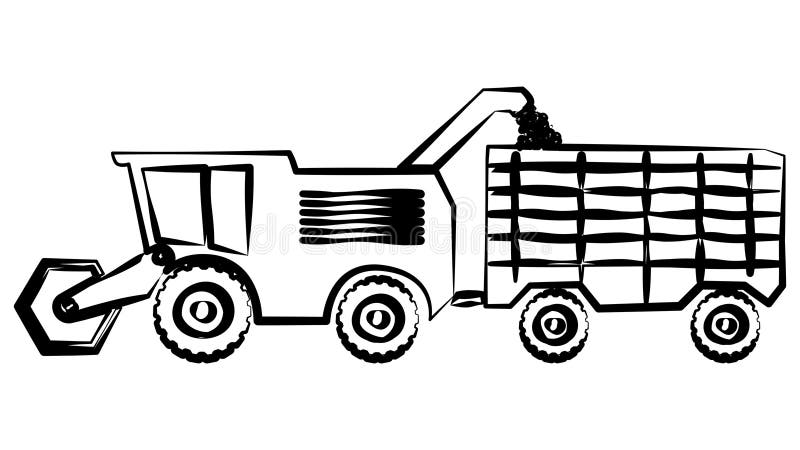 Combine Harvester Outline Isolated on White Background. Clipart Stock ...