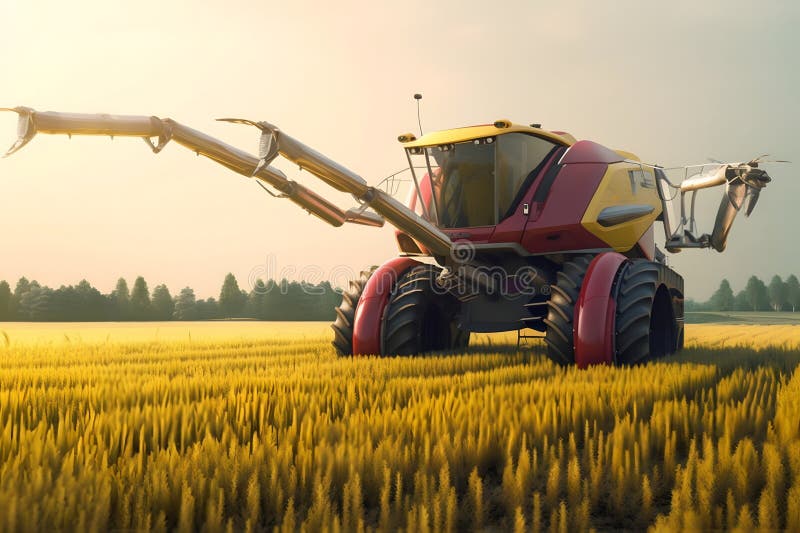 Modern Agriculture Machinery Equipment in Field, Combine Harvester ...