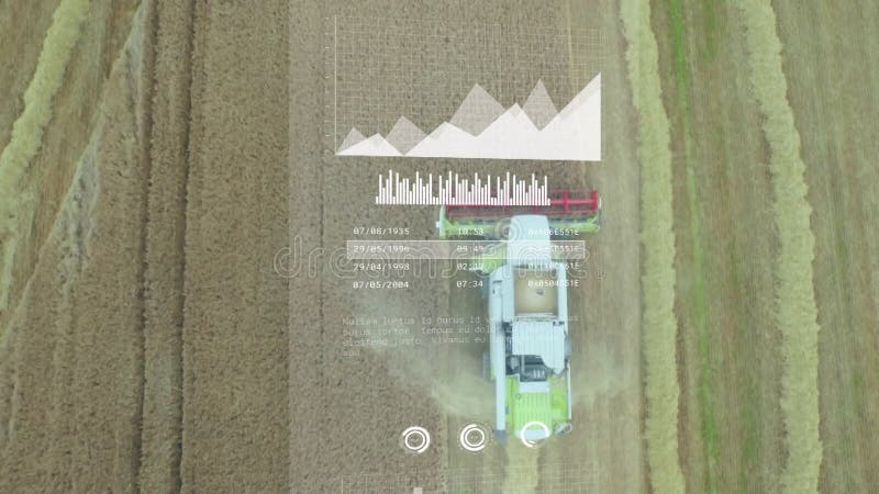 Combine Harvester Working in Wheat Field with Data Analytics Animation ...