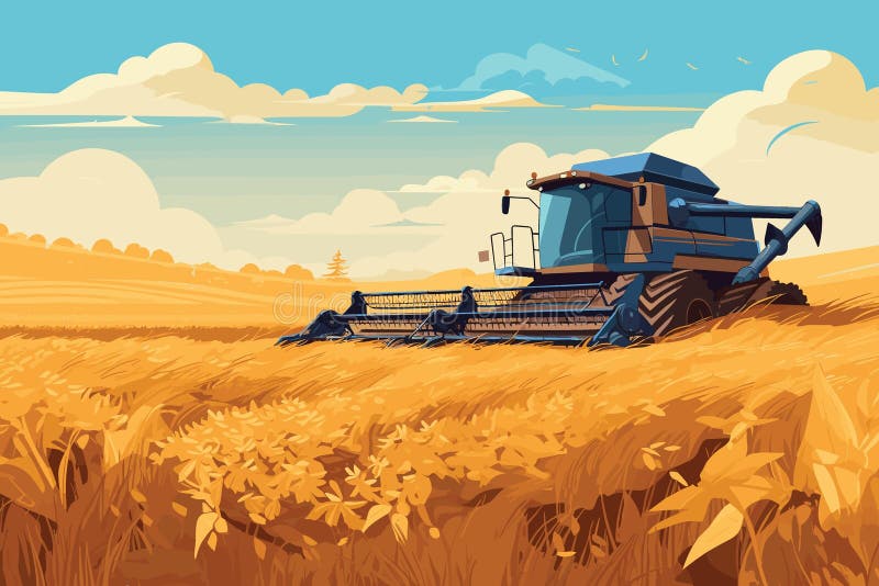 Combine Harvester Working in Wheat Field. Wheat Harvesting Process with ...