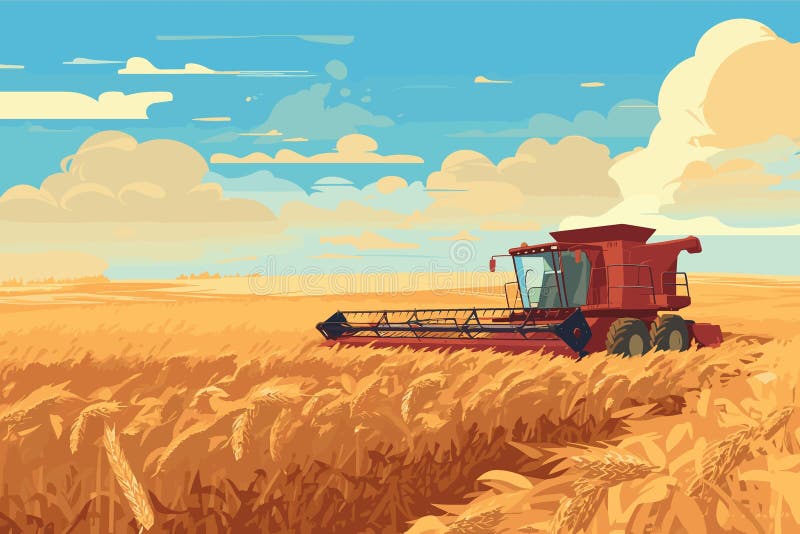 Combine Harvester Working in Wheat Field. Wheat Harvesting Process with ...