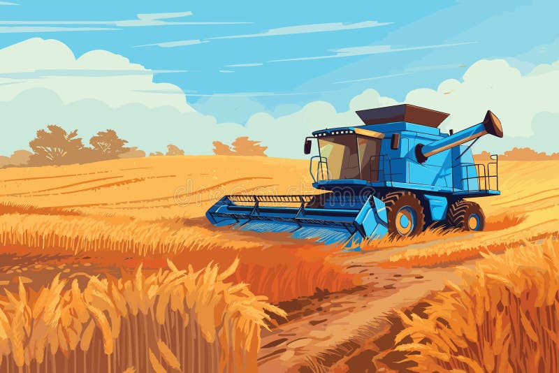 Combine Harvester Working in Wheat Field. Wheat Harvesting Process with ...