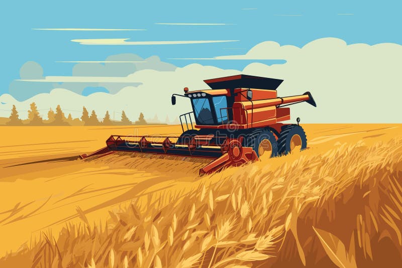 Combine Harvester Working in Wheat Field. Wheat Harvesting Process with ...