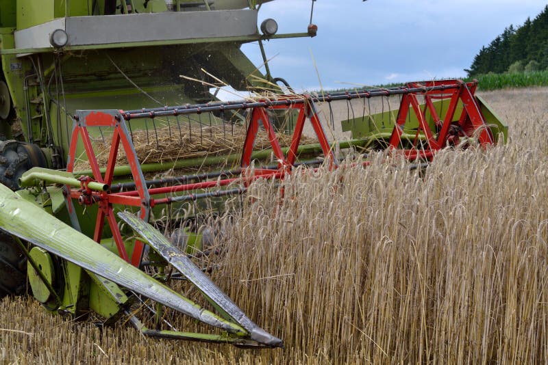 Combine Harvesters in a Grain Harvest Stock Image - Image of yellow ...