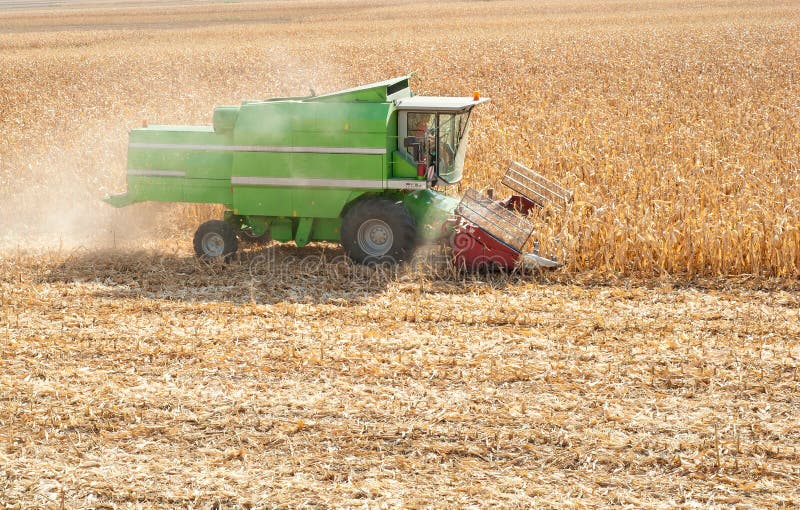 Combine harvesting corn stock image. Image of monoculture - 26574899