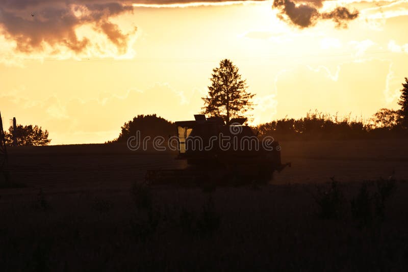 Combine and sunset stock image. Image of seed, holiday - 76669373