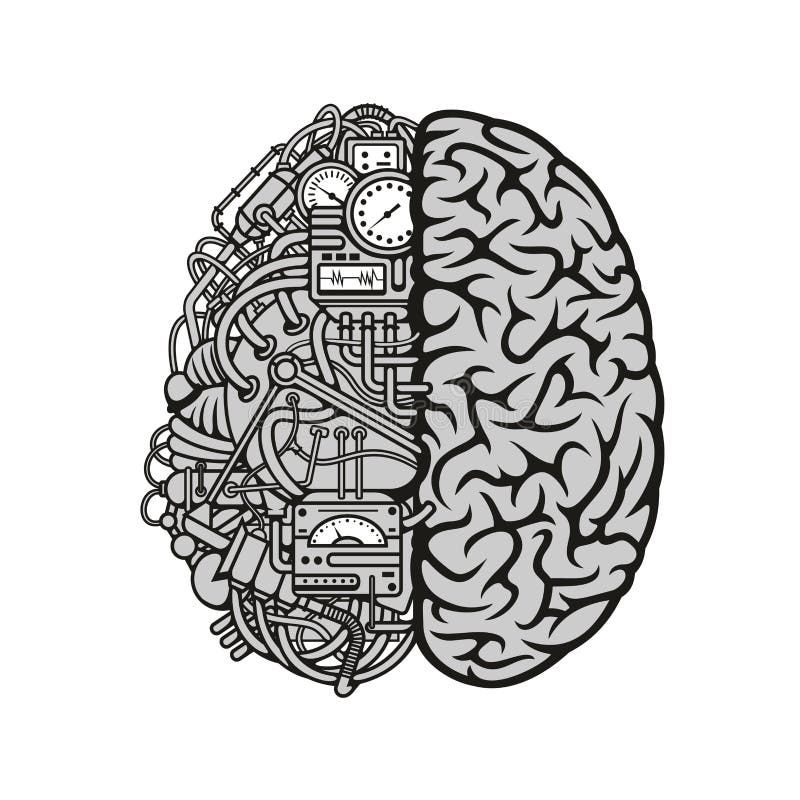 Combined Human Brain with Computing Engine Icon Stock Vector ...