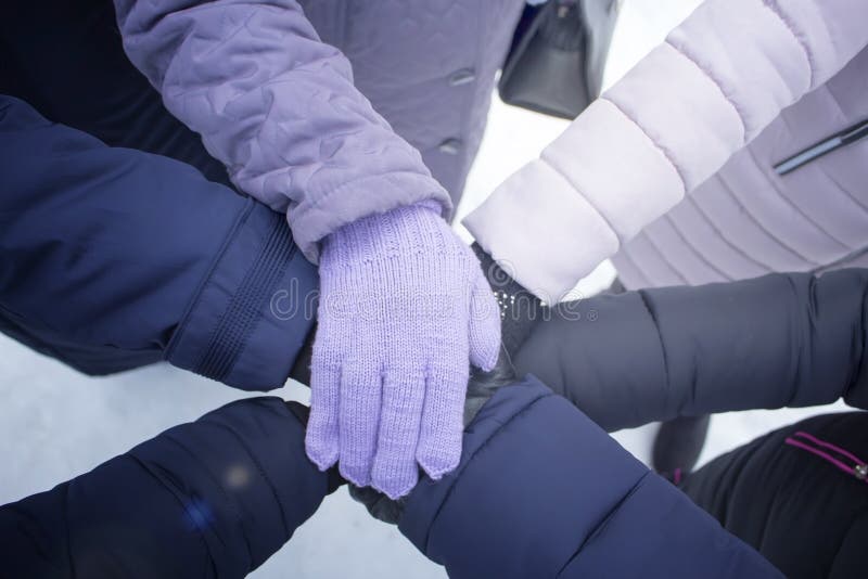 Combined into One Handshake in Cold Weather Stock Image - Image of ...