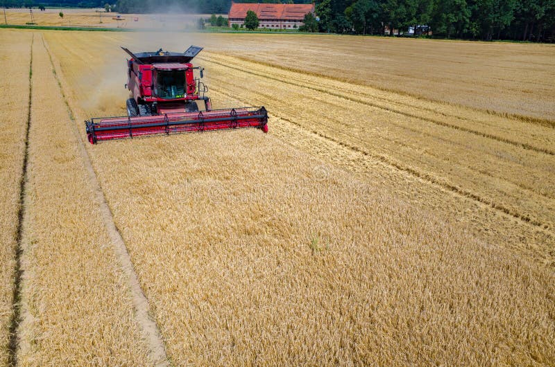 Combines and Tractors Working on the Wheat Field Stock Image - Image of ...