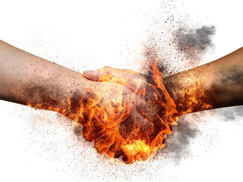 3d Illustration that Synthesizes the Effect of Flames on the Handshake ...