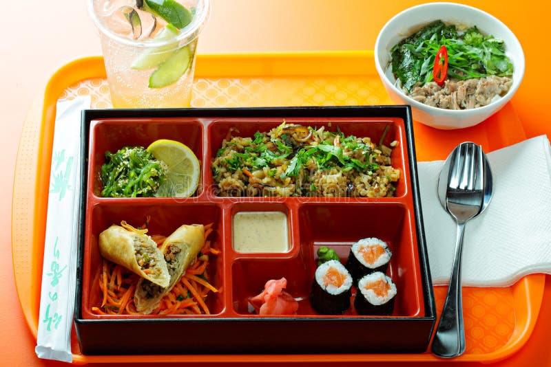 Combo lunch box stock image. Image of herbs, bowl, cuisine - 42679801