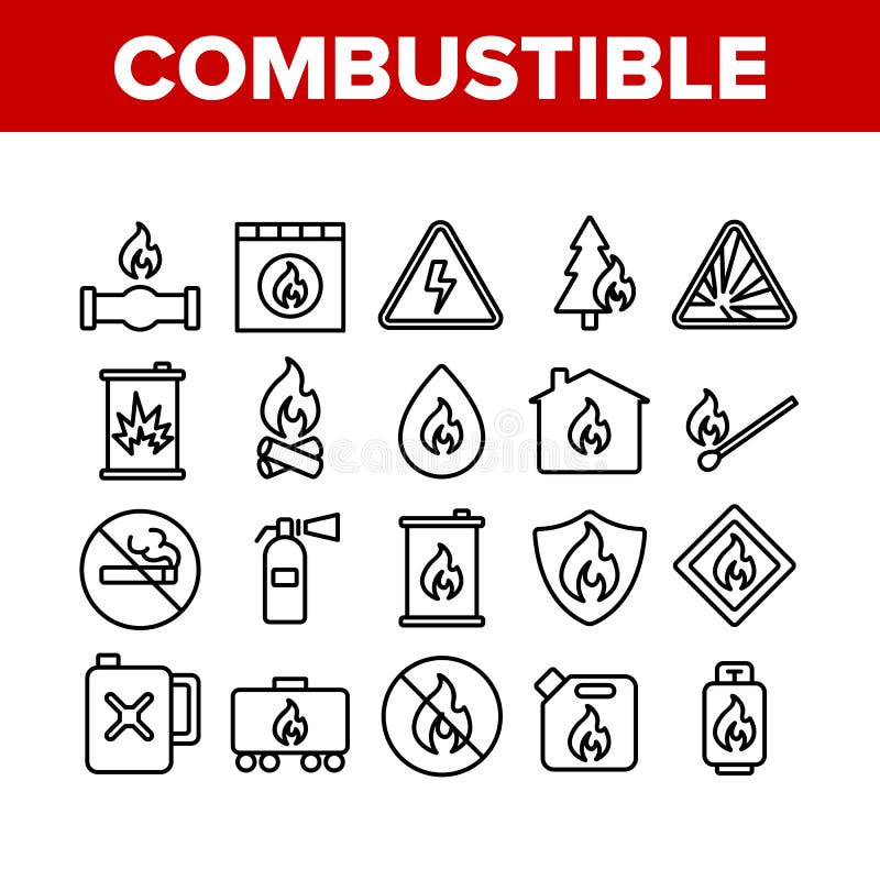 Combustible Products Collection Icons Set Vector Stock Vector ...