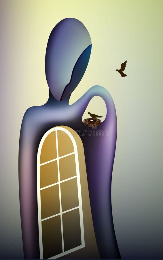 Come Back Home Concept, Home Memoriry Inside, Man Shape with Birds Nest ...