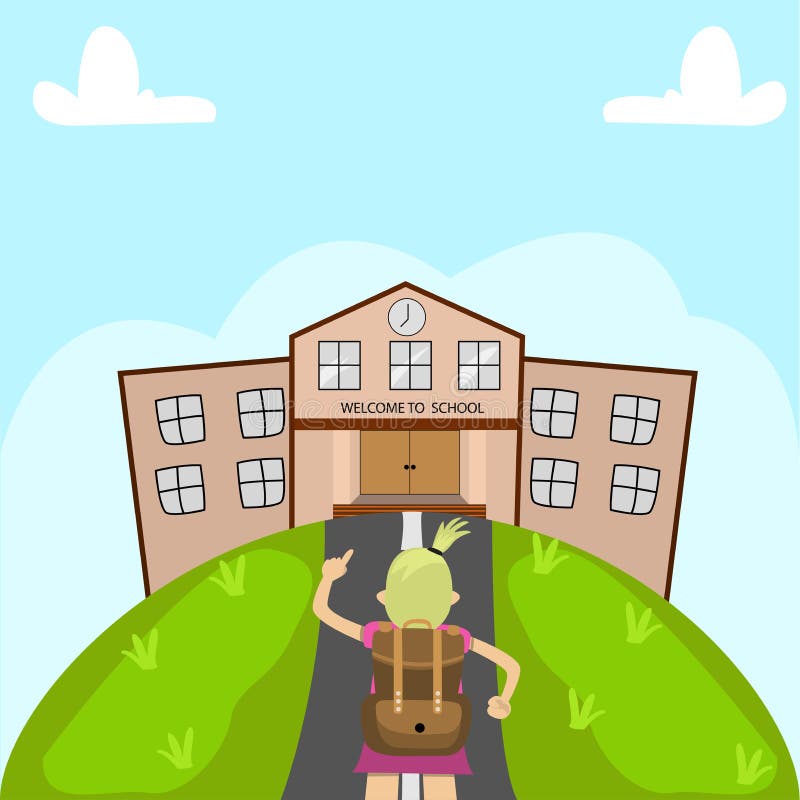 Illustration of Student Go To School and School Background Stock Vector ...