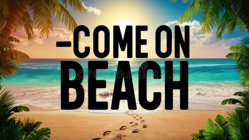 A Come on Beach Picture of a Beach with Footprints in the Sand and Palm ...