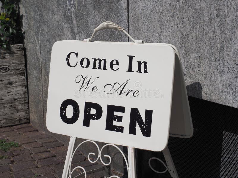 Come in we are open sign stock image. Image of shop - 225978559