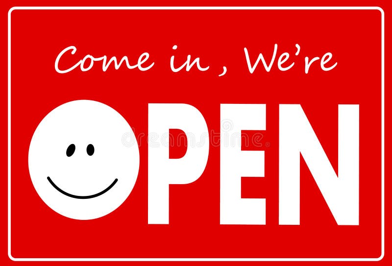 Come in, we`re Open Text on Red Background Stock Vector - Illustration ...