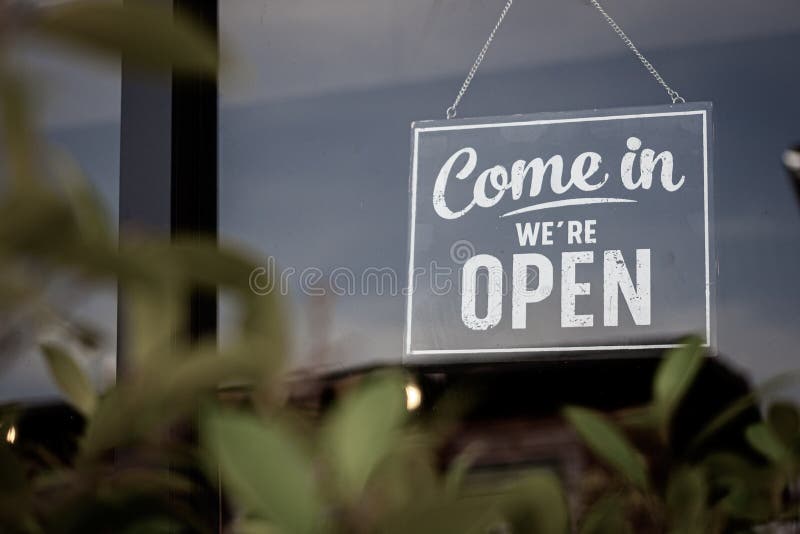 Come in we Re Open, Vintage Black Retro Sign in Store Front. Stock ...