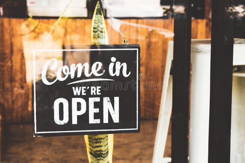 Come in we Re Open, Vintage Retro Sign in Cafe Front Stock Image ...