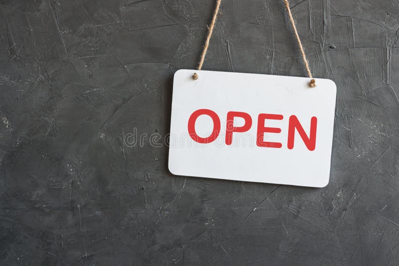 Come in we Re Open, White Sign in Back Wall Stock Photo - Image of ...