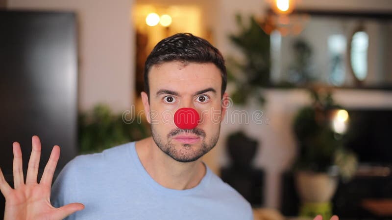 Comedian is Using a Clown Red Nose Stock Footage - Video of accessories ...