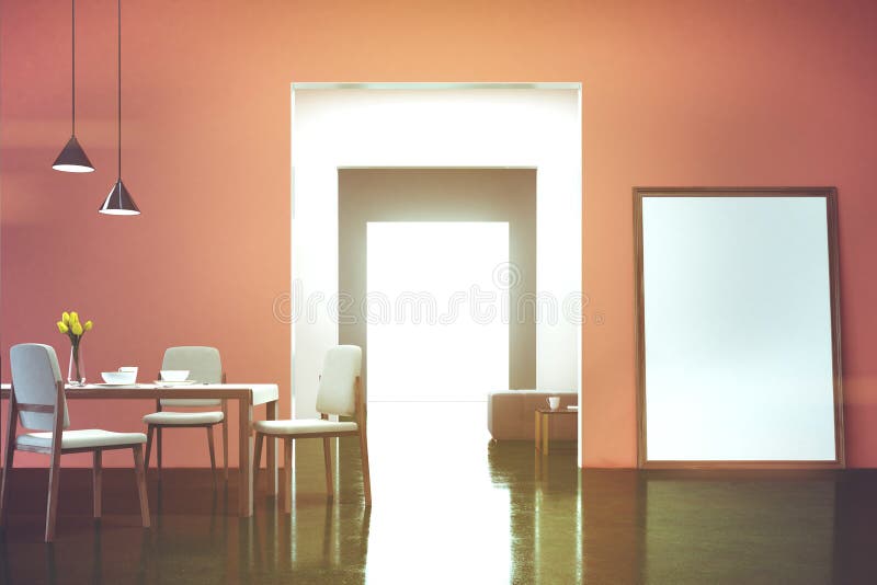 Comedor Rosado Con Un Cartel Stock de ilustración - Ilustración de ...