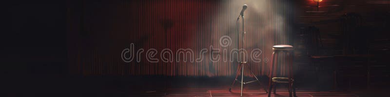 A Comedy Club Scene with a Microphone Stand and Stool Under a Spotlight ...