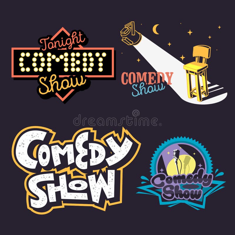 Comedy Show Comedian Hand Lettering Vector Illustrations Set Designs ...