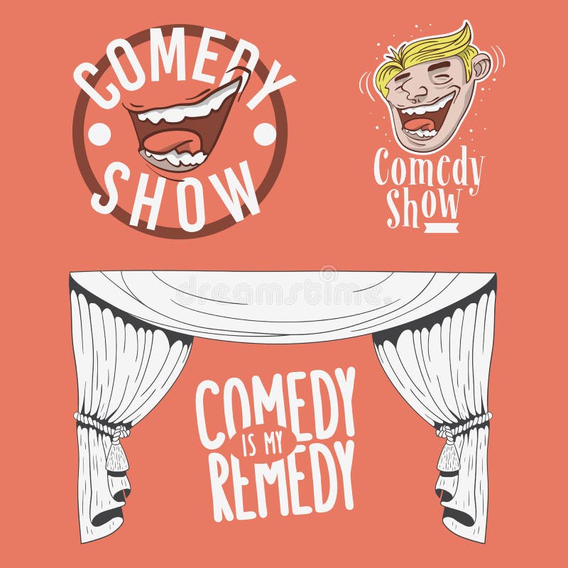 Comedy Show Comedian Hand Lettering Vector Illustrations Set Designs ...