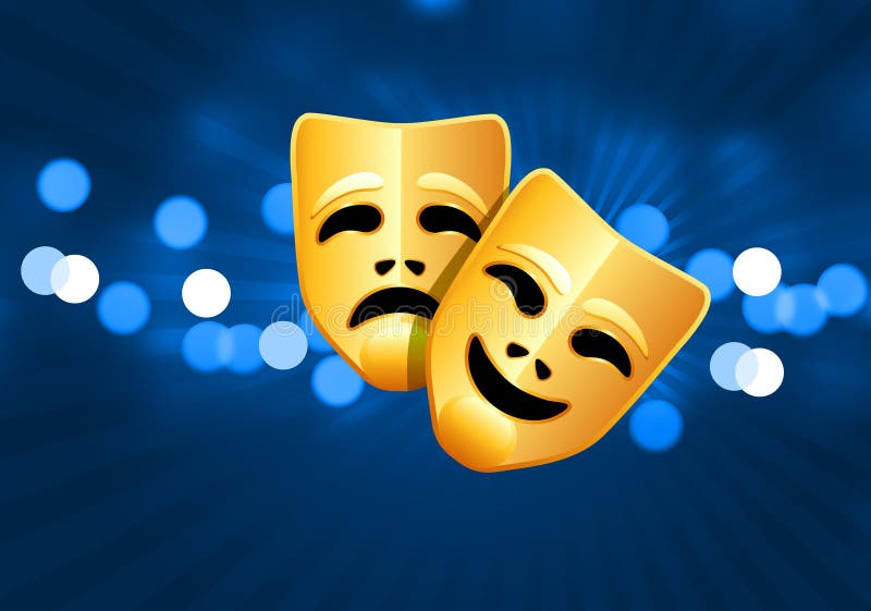 Comedy and Tragedy Masks on Blue Glow Background Stock Illustration ...