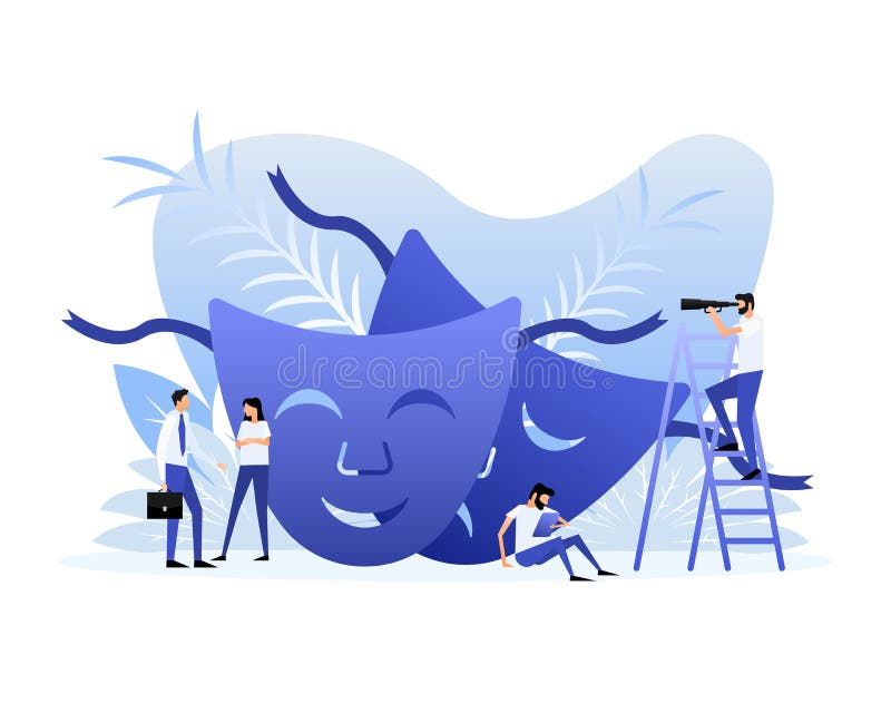 Comedy and Tragedy Theatrical Masks. Flat Style Characters Stock Vector ...