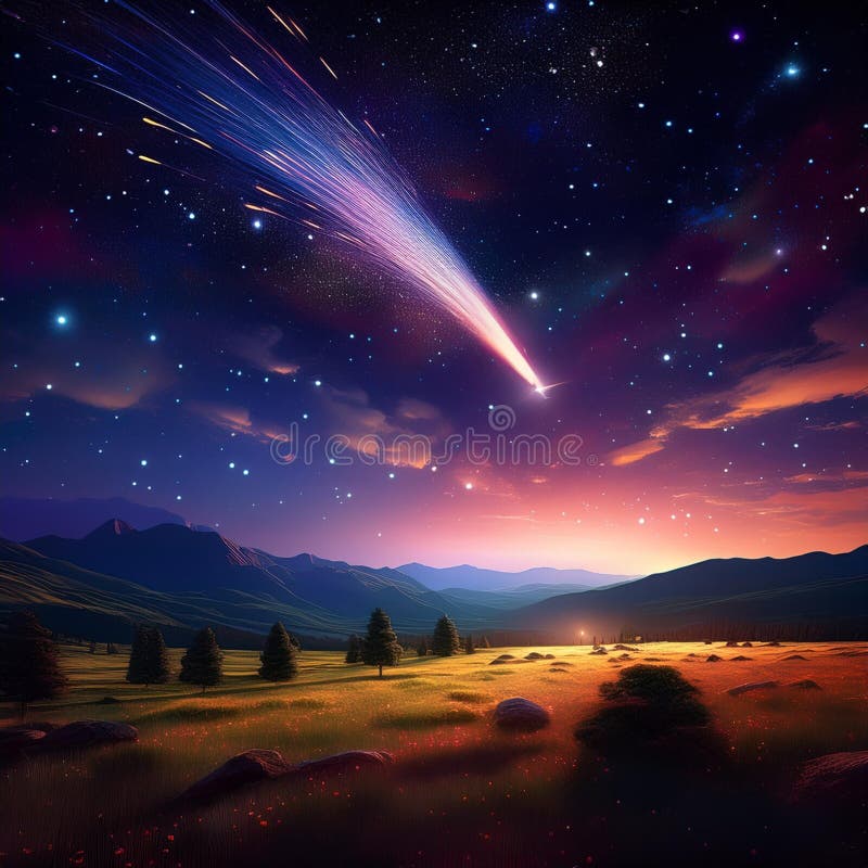 Comet, AI generated stock illustration. Illustration of night - 339871033