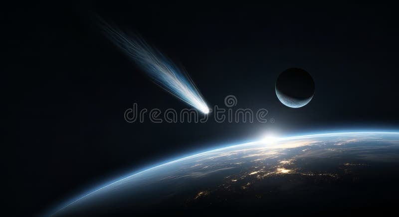Comet Approaching Earth Near Moon Dramatic Space Collision Scenario, AI ...