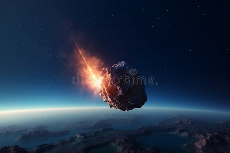 Comet or Asteroid, Meteor Falling To Planet Earth. Planet and Big ...
